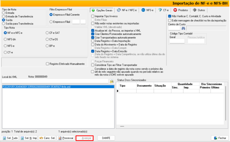 Manual Importação XML Nota Fiscal Eletrônica – NF-e – Athenas